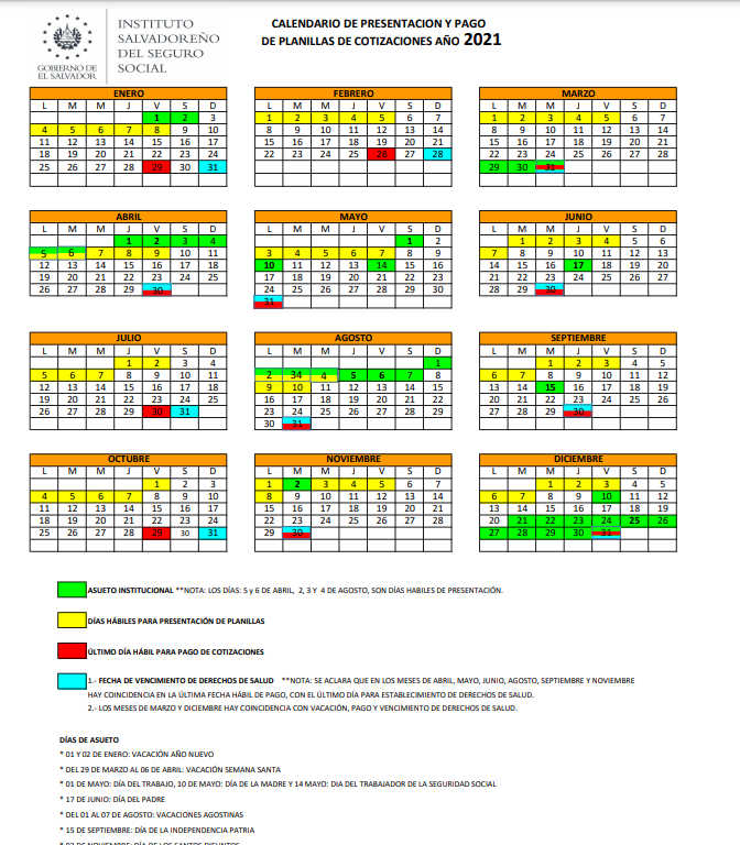 Calendario 2021 De Planillas Previsionales Isss Afp Ipsfa Y Otros