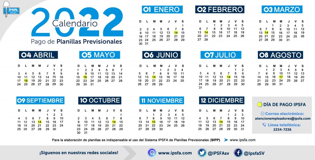 Calendario 2022 De Planillas Previsionales Isss Afp Ipsfa Y Otros