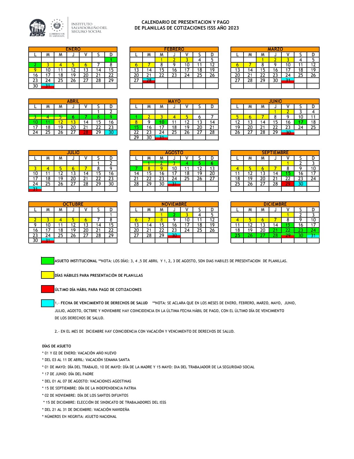 Calendario 2023 De Planillas Previsionales Isss Afp Ipsfa Y Otros